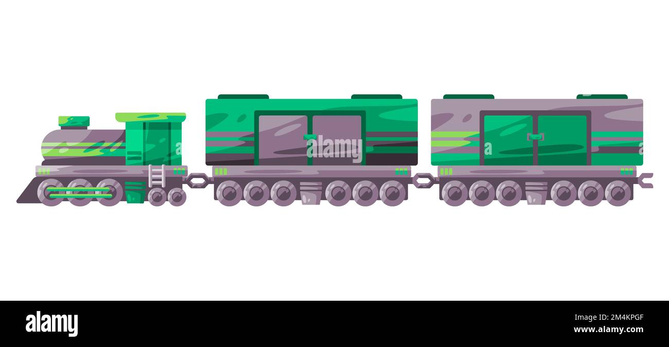 Locomotive steam vintage train rail transport green color Stock Vector ...