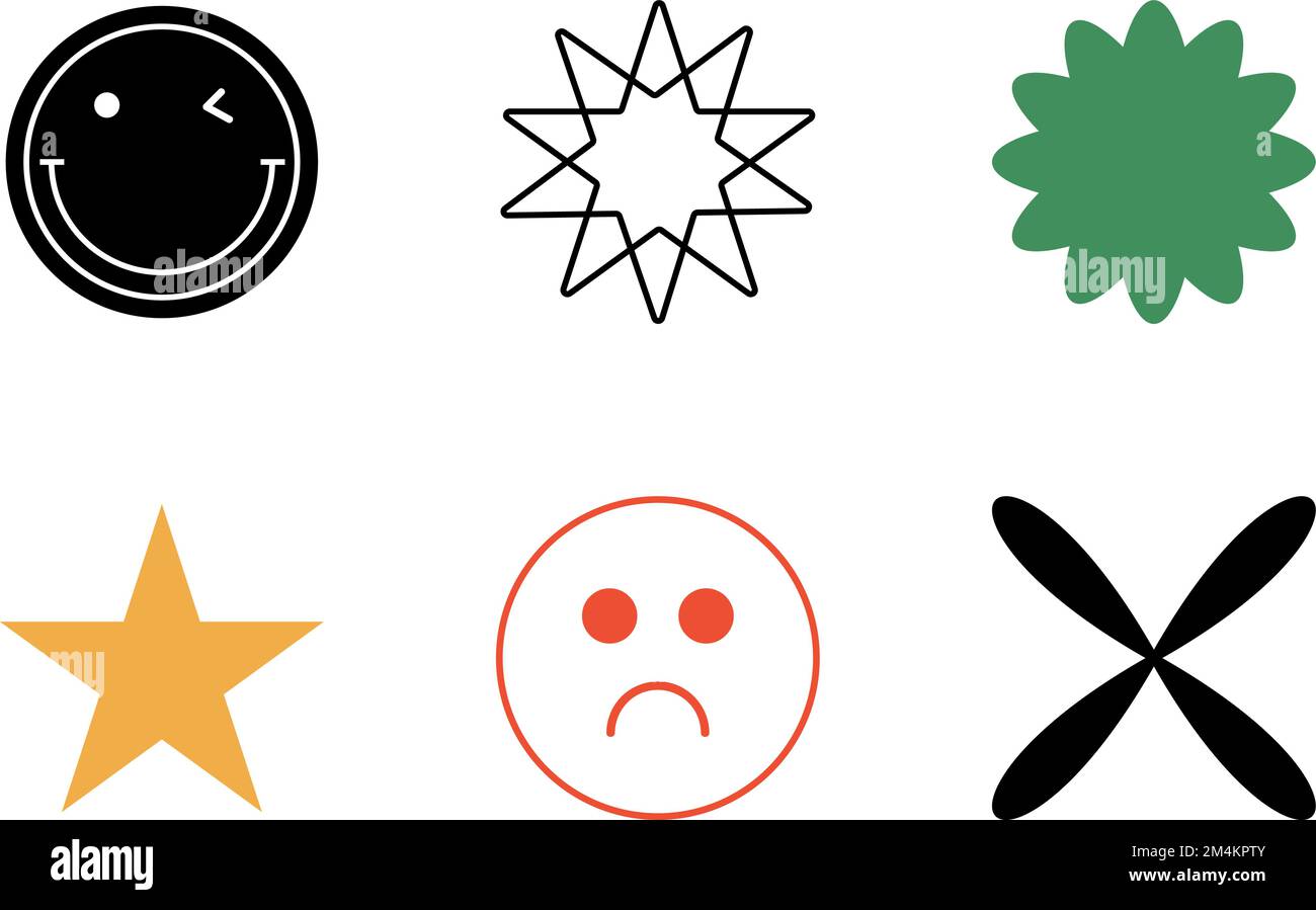 Vector Graphic Assets Set. Rave psychedelic retro futuristic set ...