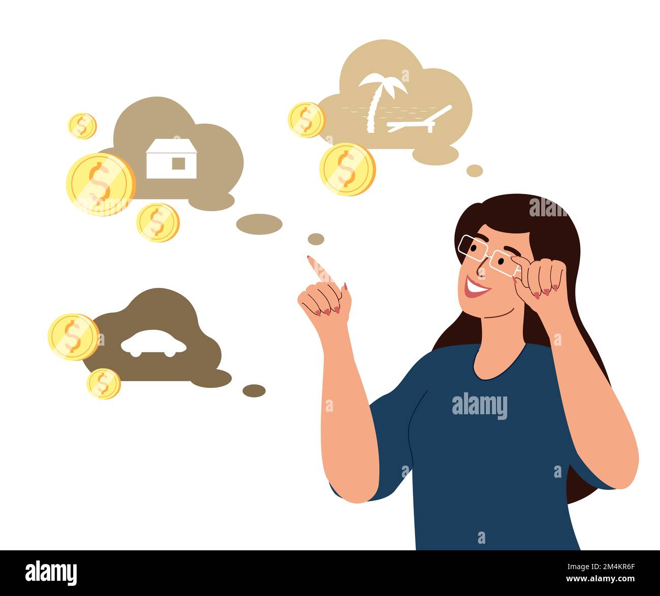 Financial concept of budget planning.Woman thinking about ...