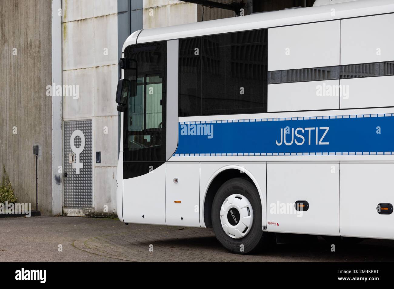 Bielefeld, Germany. 21st Dec, 2022. A bus labeled Justice is parked in ...