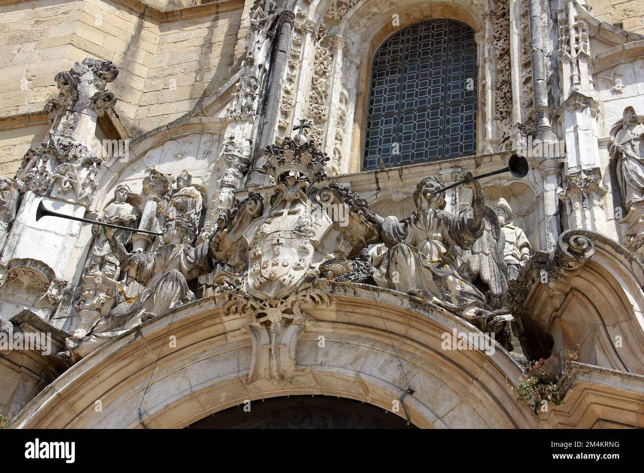 Sculptural details of manueline facade of the Monastery of Santa Cruz ...