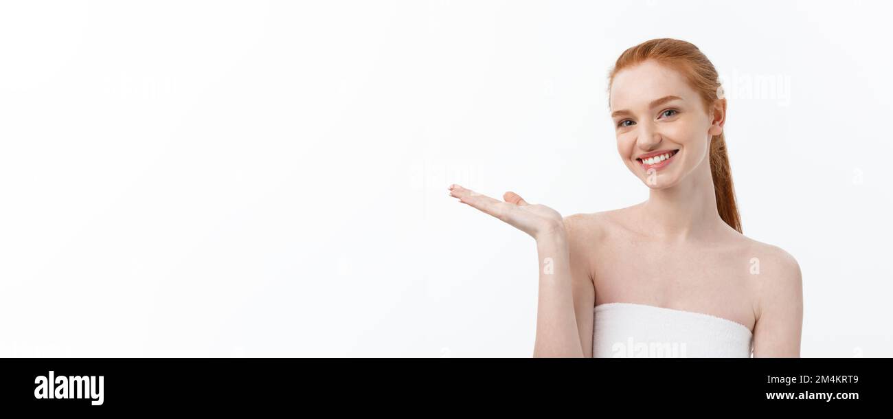 Happy beautiful girl is happy smiling and laughing look stright ...