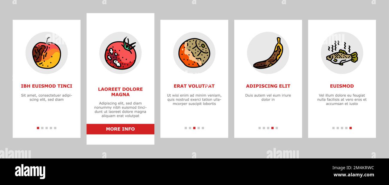 rotten food fruit waste garbage onboarding icons set vector Stock ...