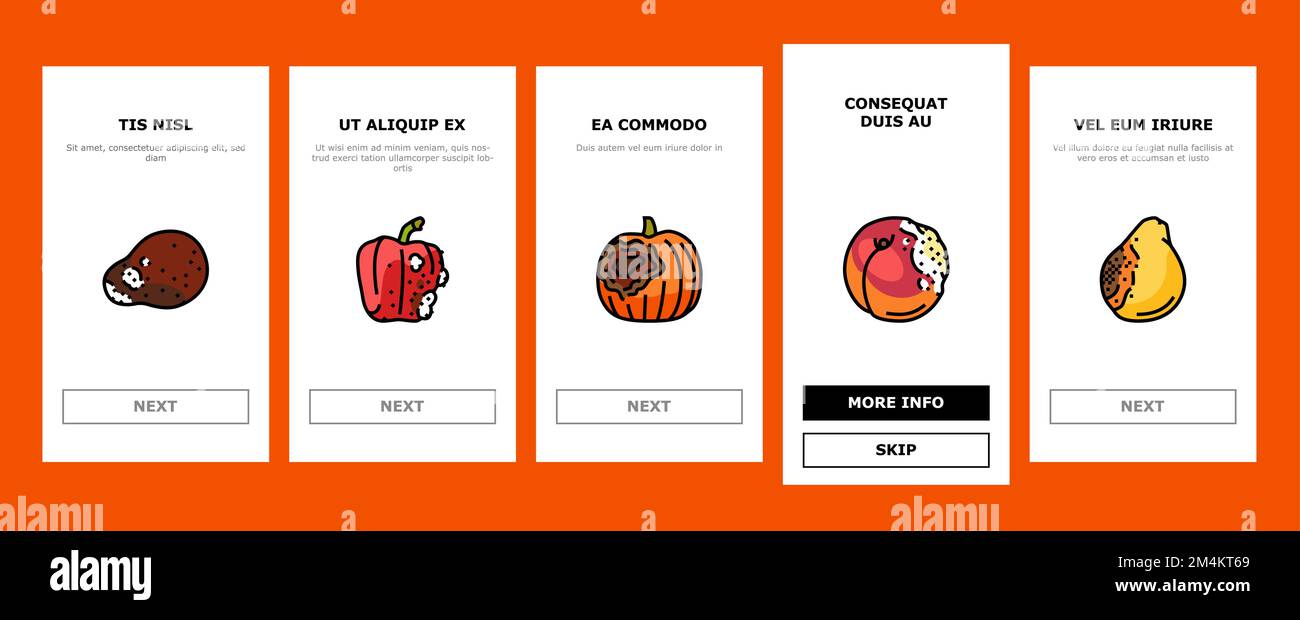 rotten food fruit waste garbage onboarding icons set vector Stock ...