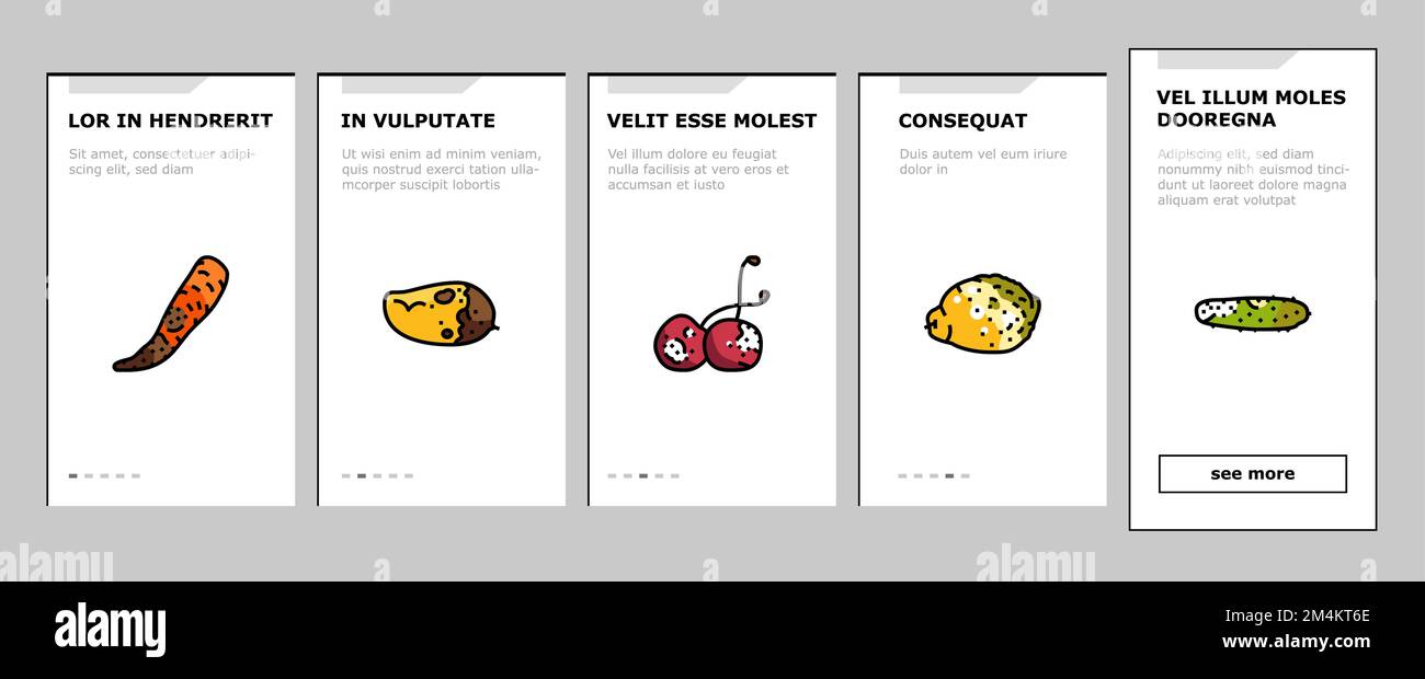 rotten food fruit waste garbage onboarding icons set vector Stock ...