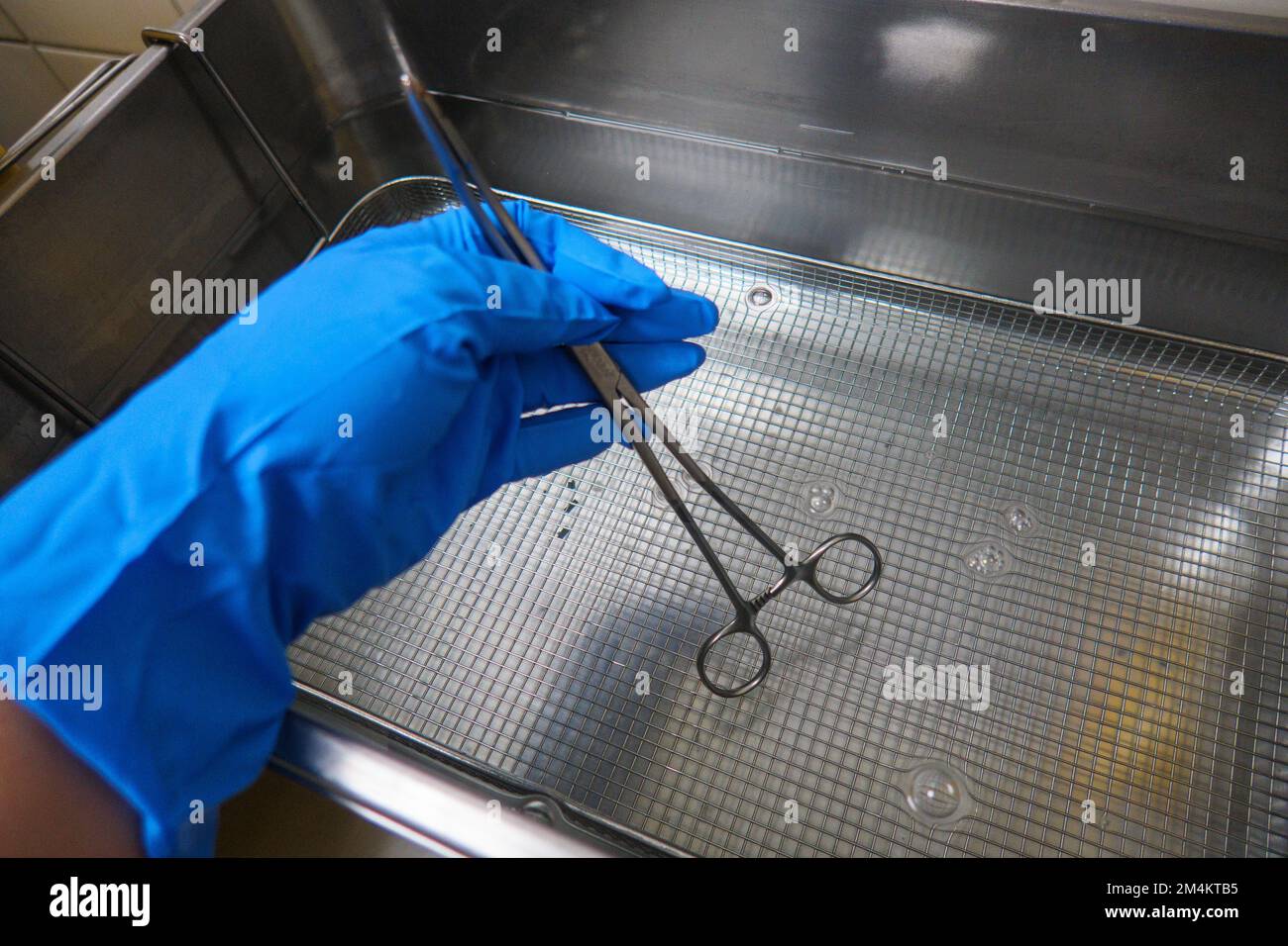 a surgical instrument is placed in an ultrasonic bath Stock Photo - Alamy