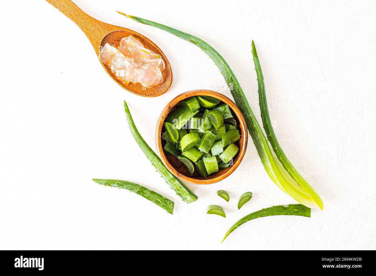 top view of the pieces of natural aloe vera to make organic gel at home ...