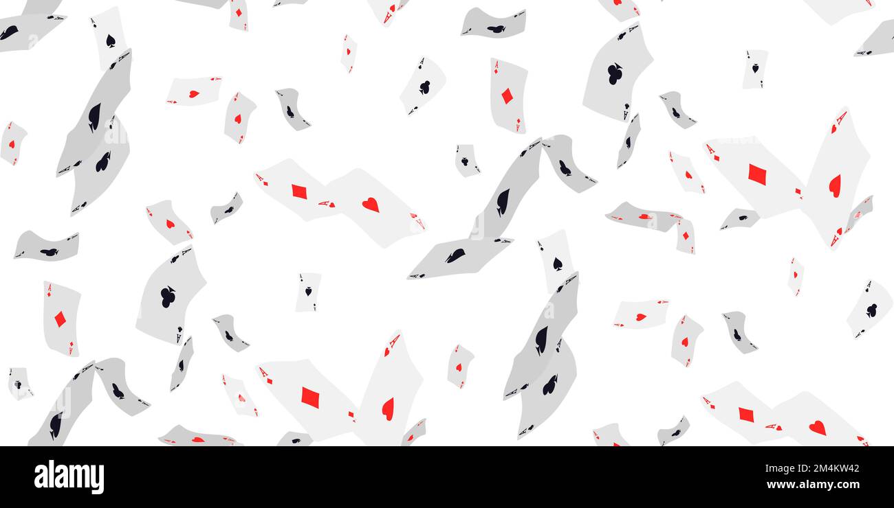 Falling playing cards on white. Seamless pattern with falling playing ...