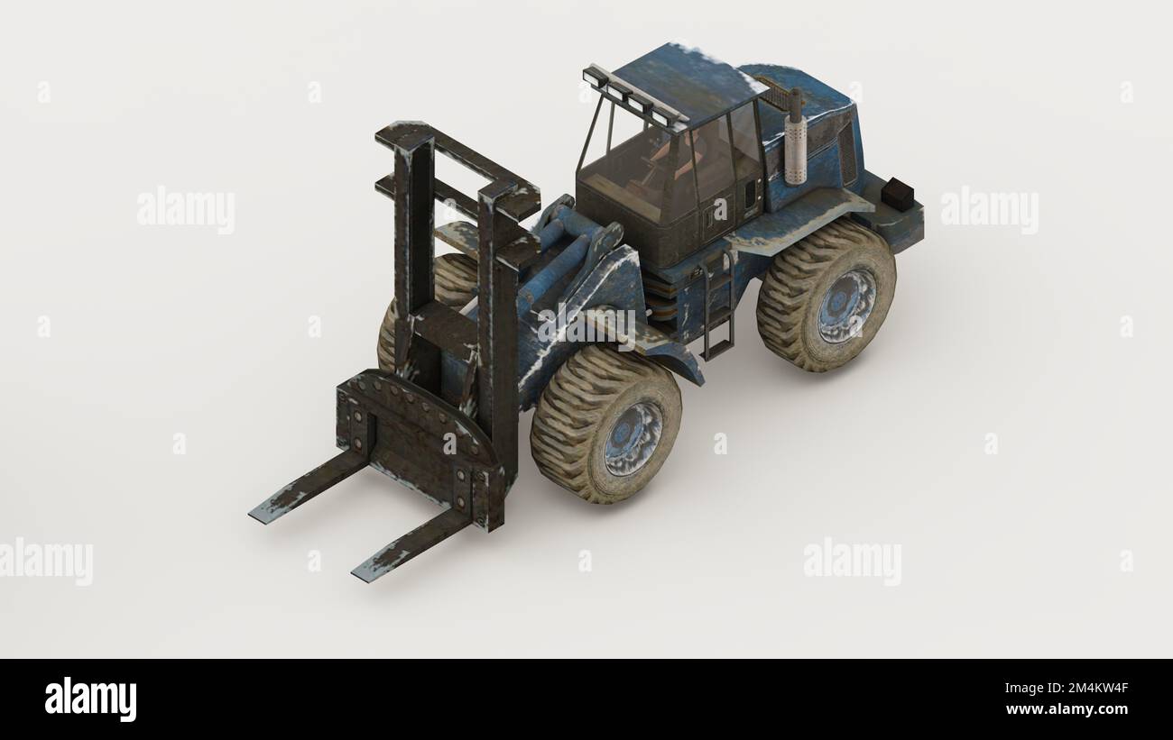 A 3D render of a forklift truck prototype model isolated on a white ...