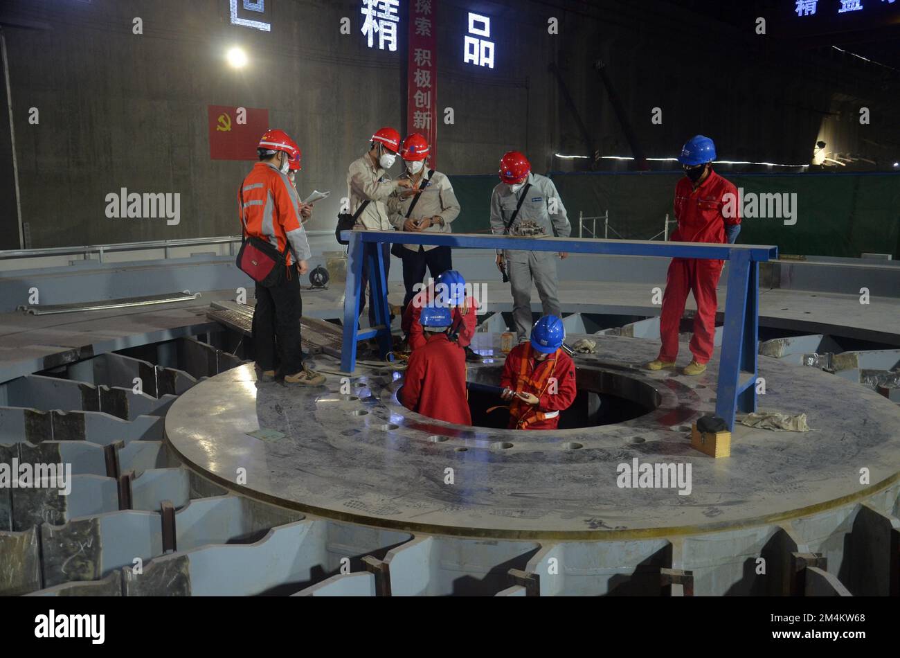 Aerial photo shows the Baihetan hydropower station located on the ...