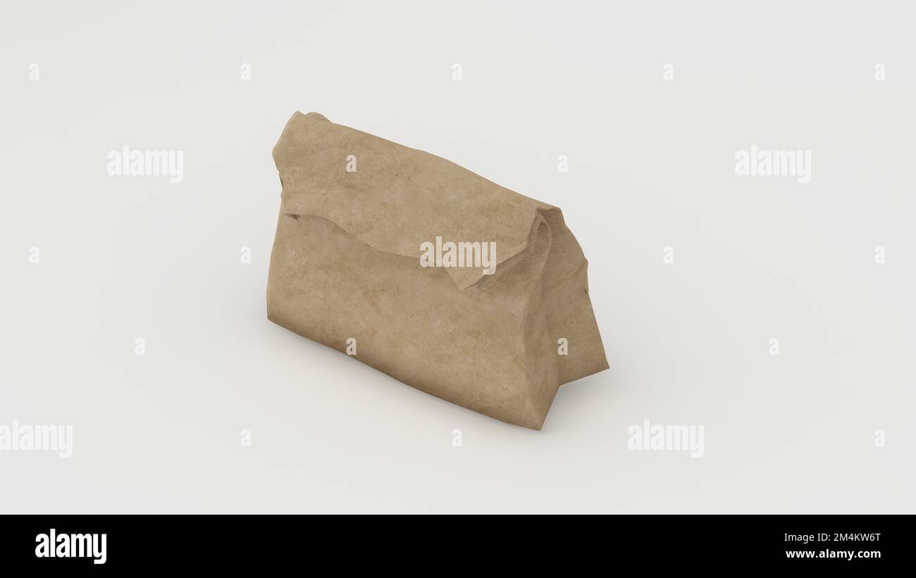 A 3D render of a crumpled paper bag isolated on a white background ...