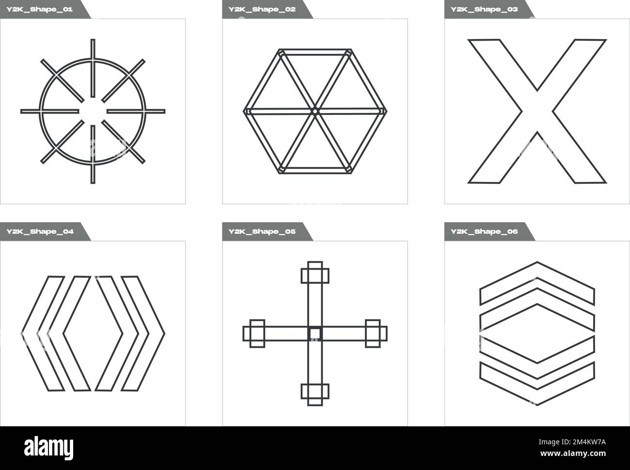 Vector set of Y2K. Trendy geometric postmodern figures. Objects in y2k ...