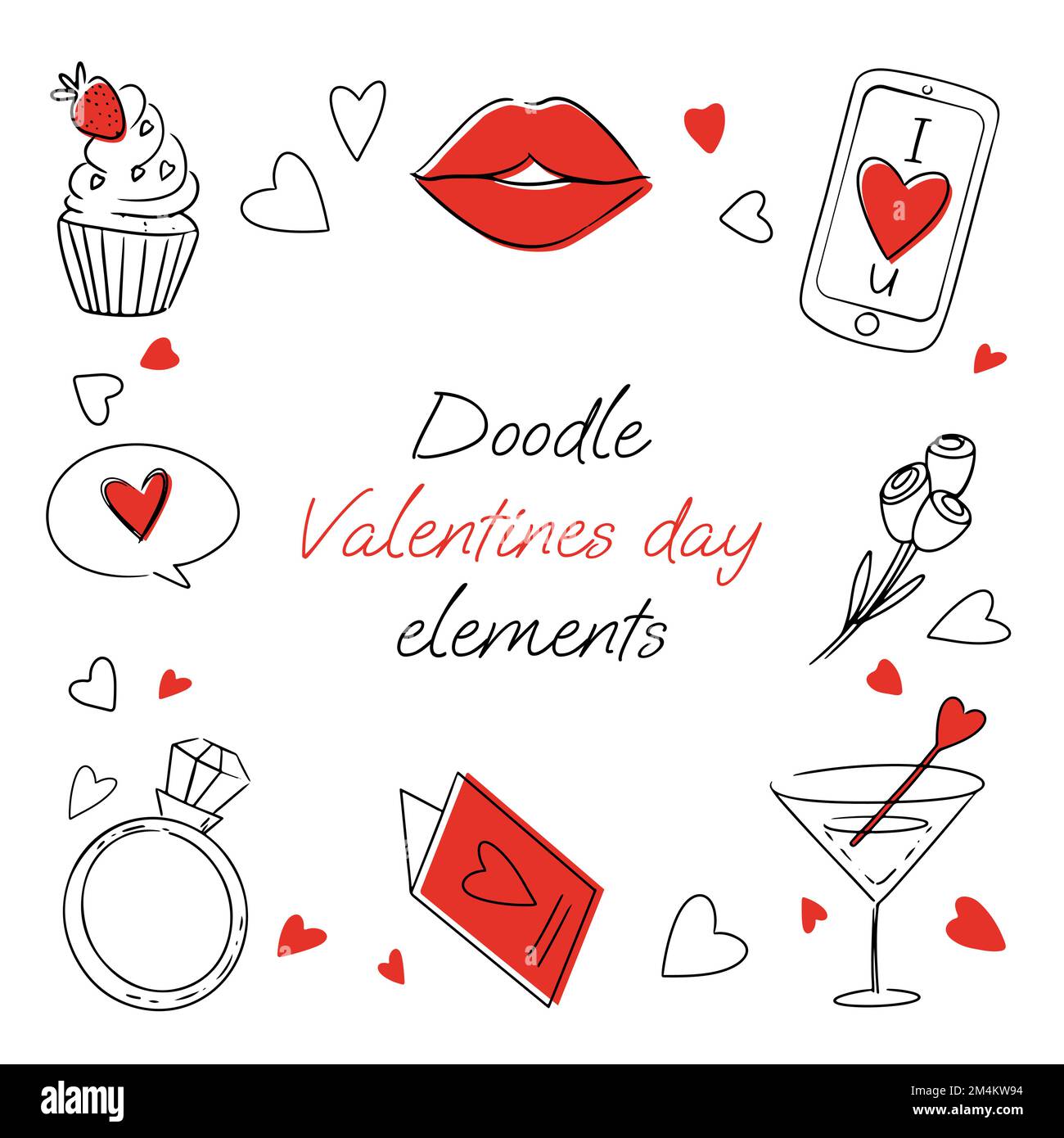 doodle valentines day elements in illustration and vector Stock Vector ...