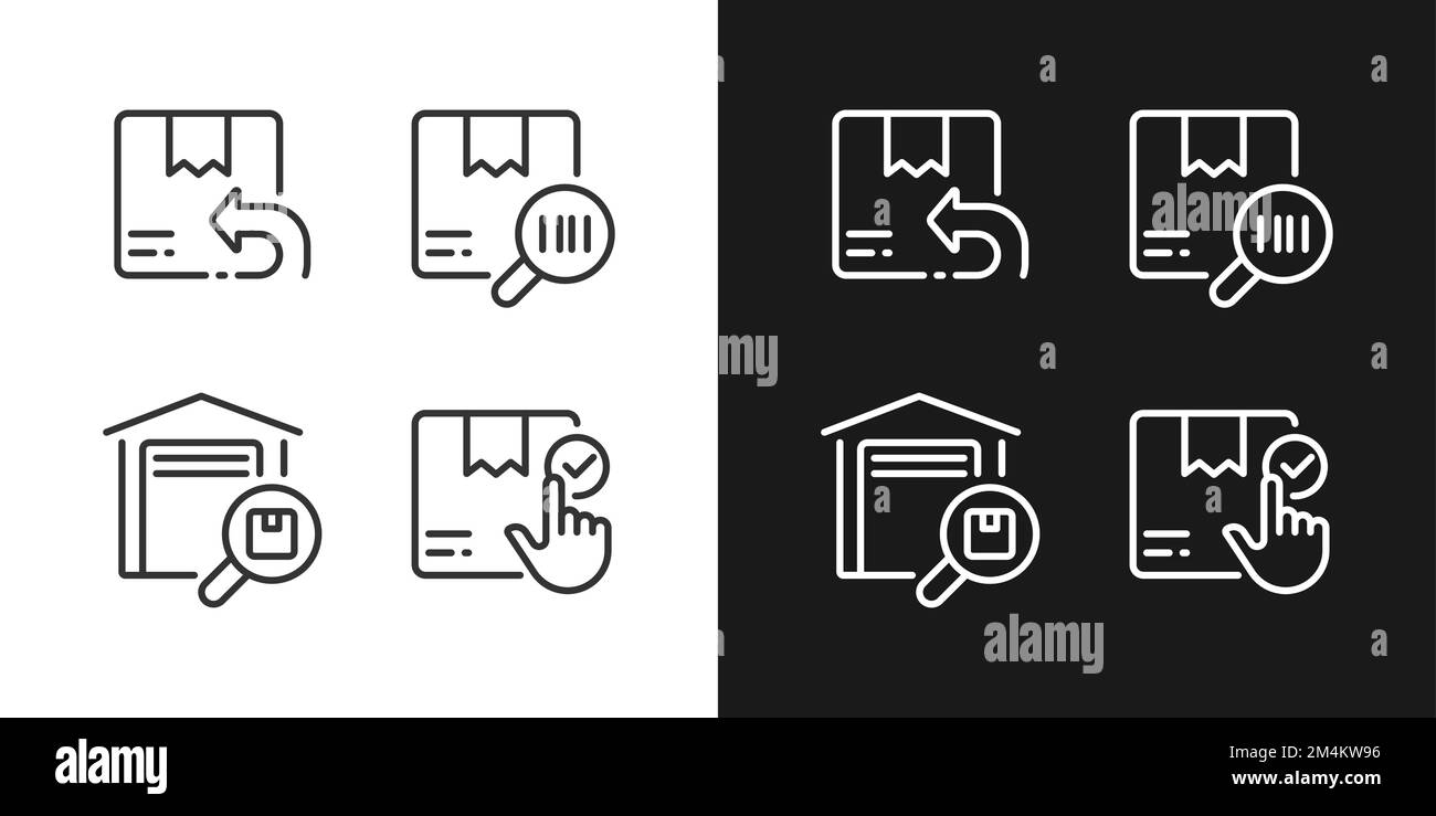 Parcels management pixel perfect white linear icon for dark themes set ... Parcels management pixel perfect white linear icon for dark themes set ...