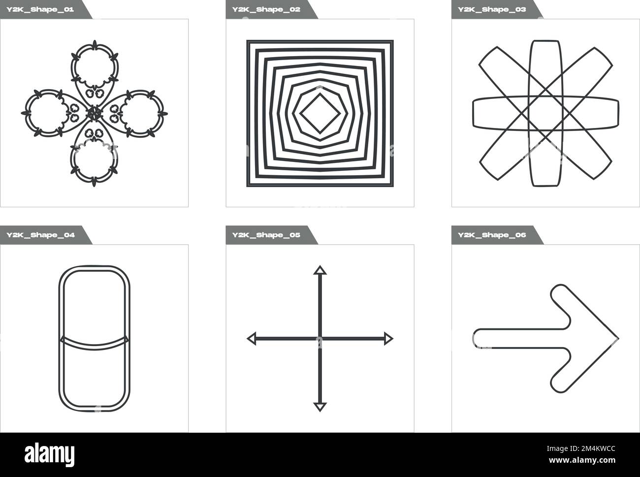 Set of Y2K style vectors of objects. Retro futuristic graphic ornaments. Elements for graphic ...