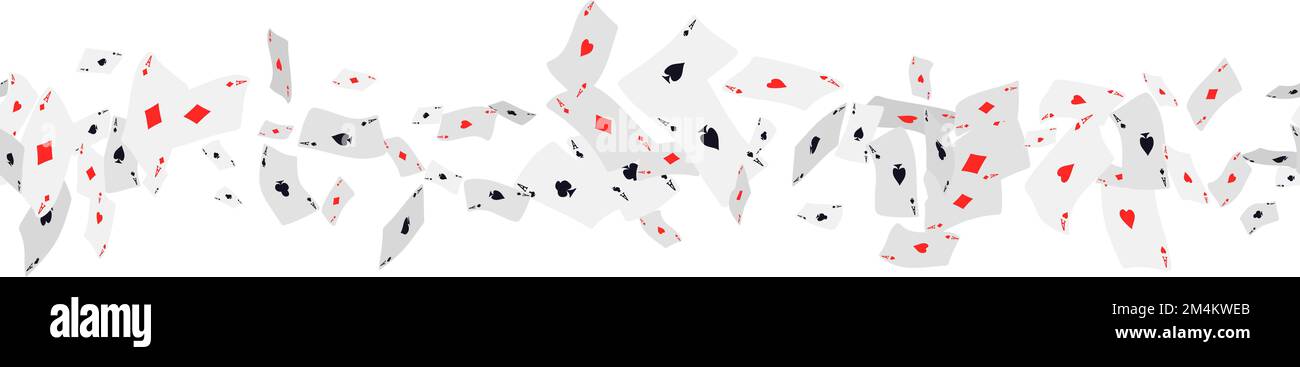 Falling playing cards on white. Seamless pattern with falling playing ...