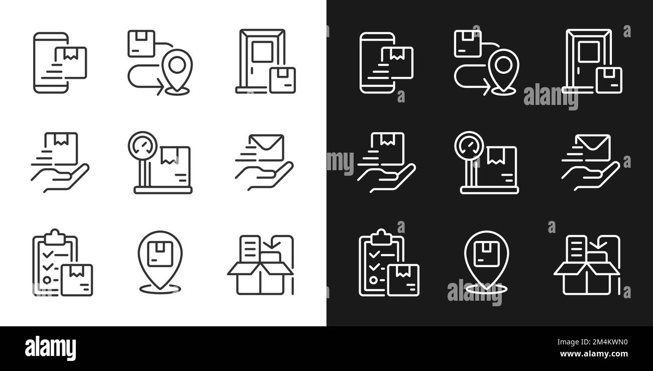 Orders management pixel perfect white linear icon for dark themes set ... Orders management pixel perfect white linear icon for dark themes set ...