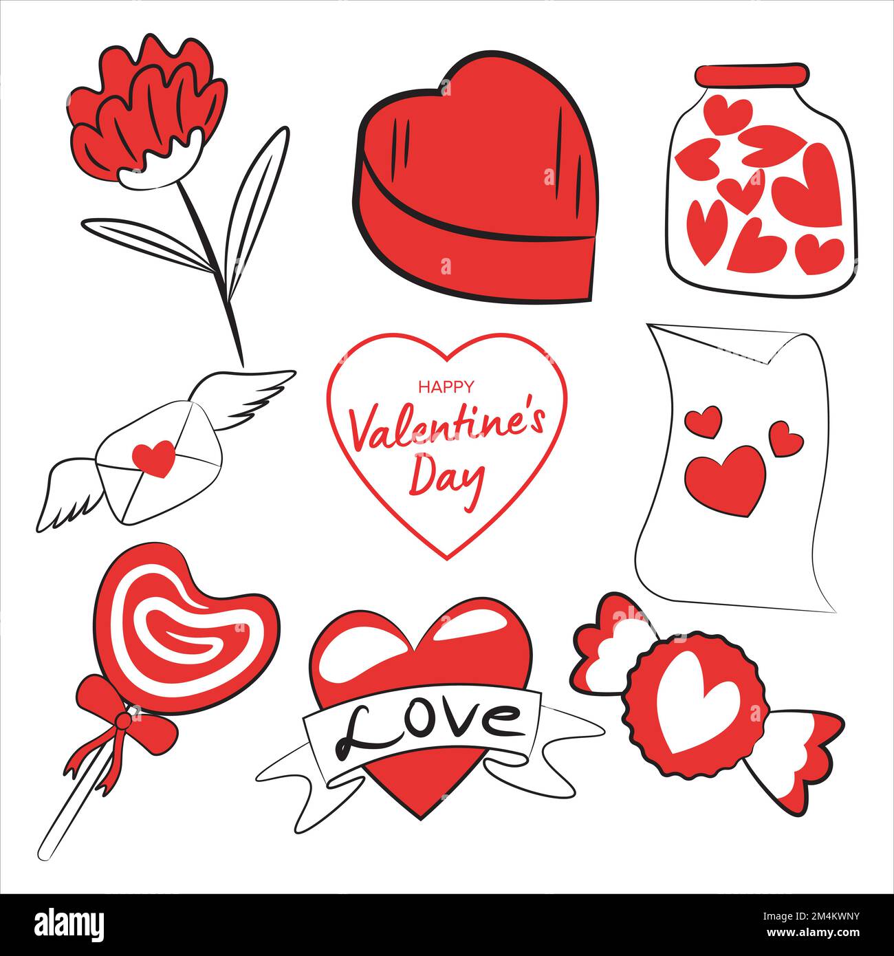set of happy valentines day elements, heart, flying envelope, candies ...