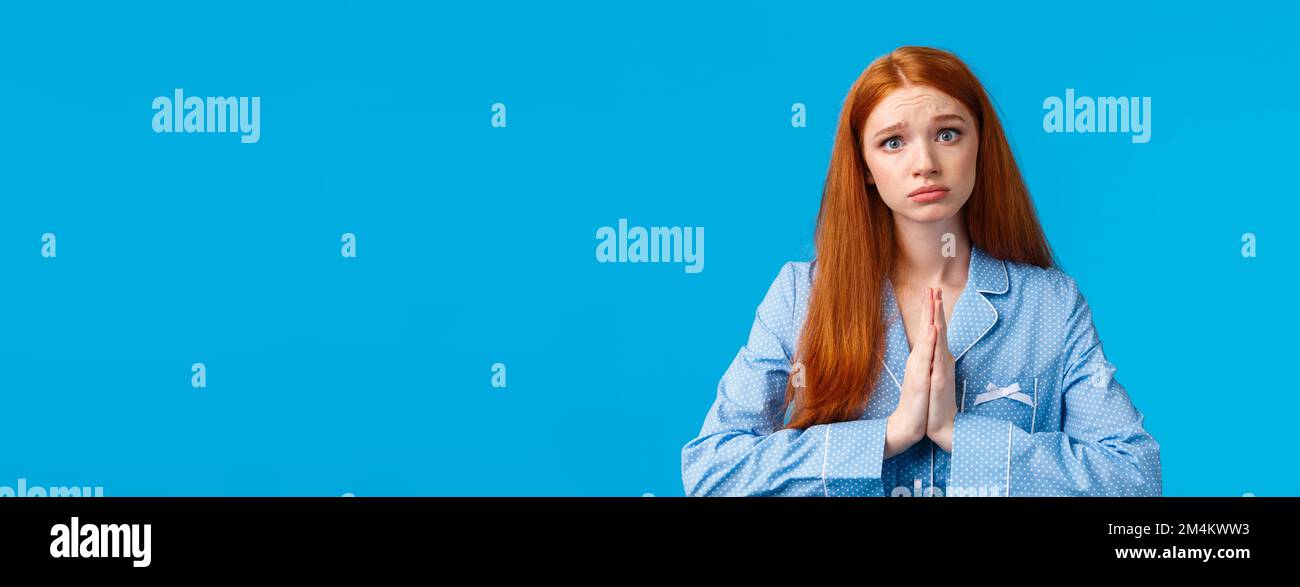 Please I am begging you. Silly and uneasy redhead caucasian girl in ...
