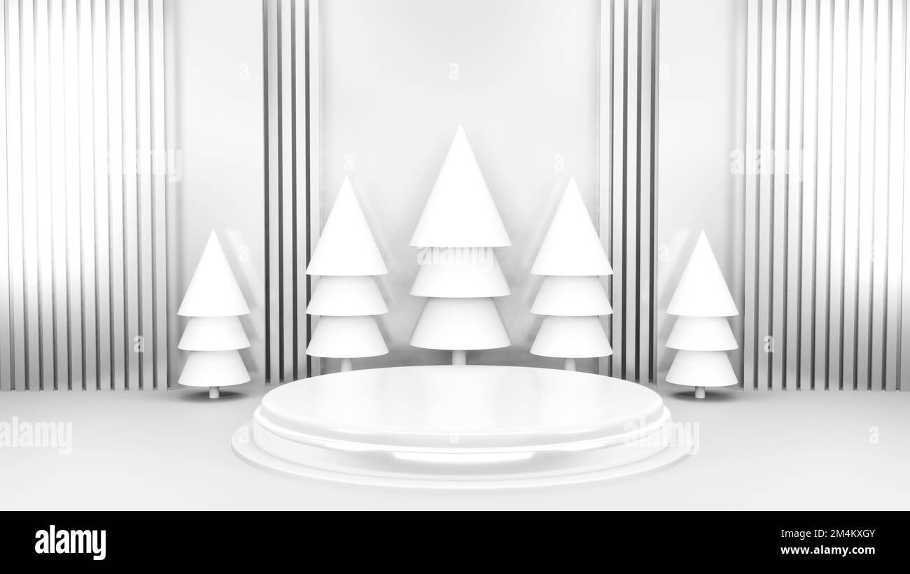 Empty stage with podium and Christmas decorations. Minimal mockup xmas ...