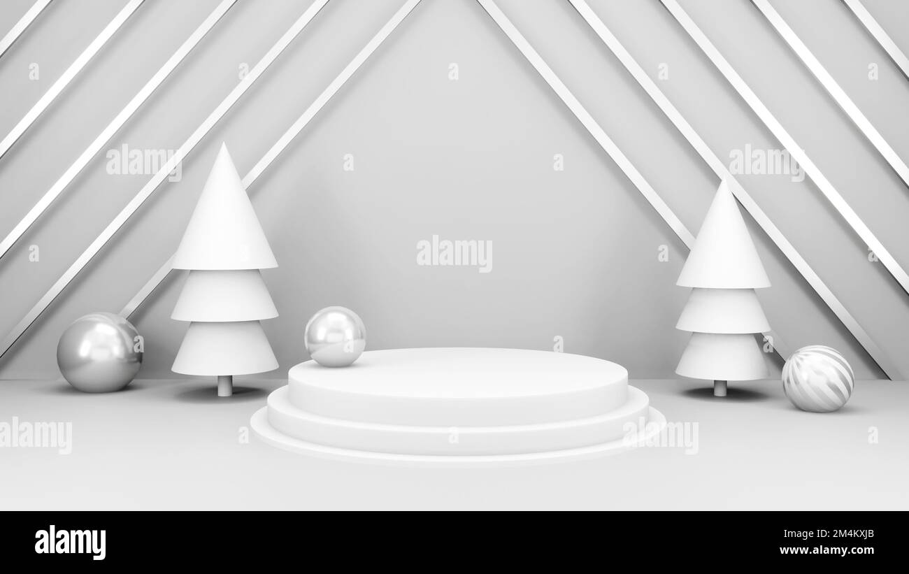 Empty stage with podium and Christmas decorations. Minimal mockup xmas ...
