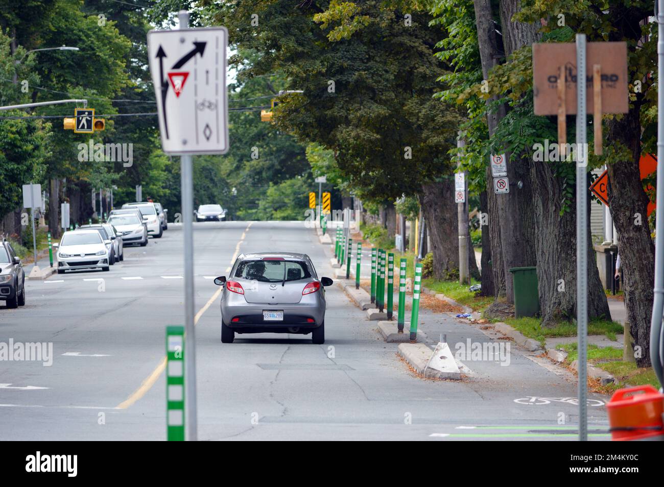 Protected bike lane on South Park Street in the South End of Halifax, Nova Scotia, Canada (2022 ...