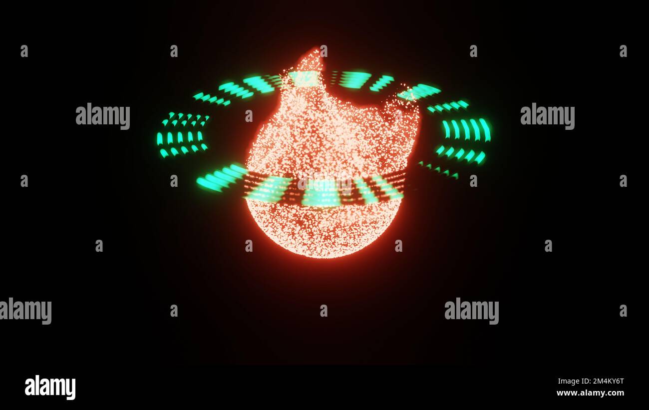 An illustration of a glowing cat head with neon lights spinning around ...