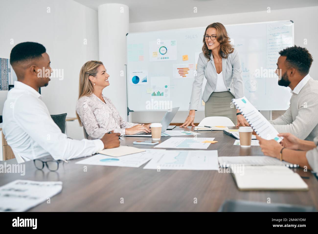 Coaching, presentation and review with business people in meeting for ...