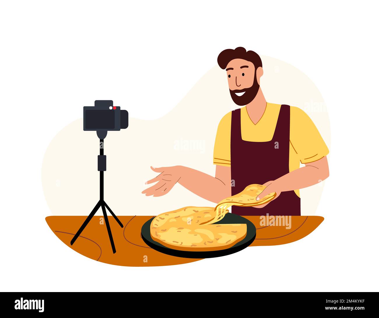 Male Character Cooking Tasty Pizza Khachapuri, with Slice Cheese ...