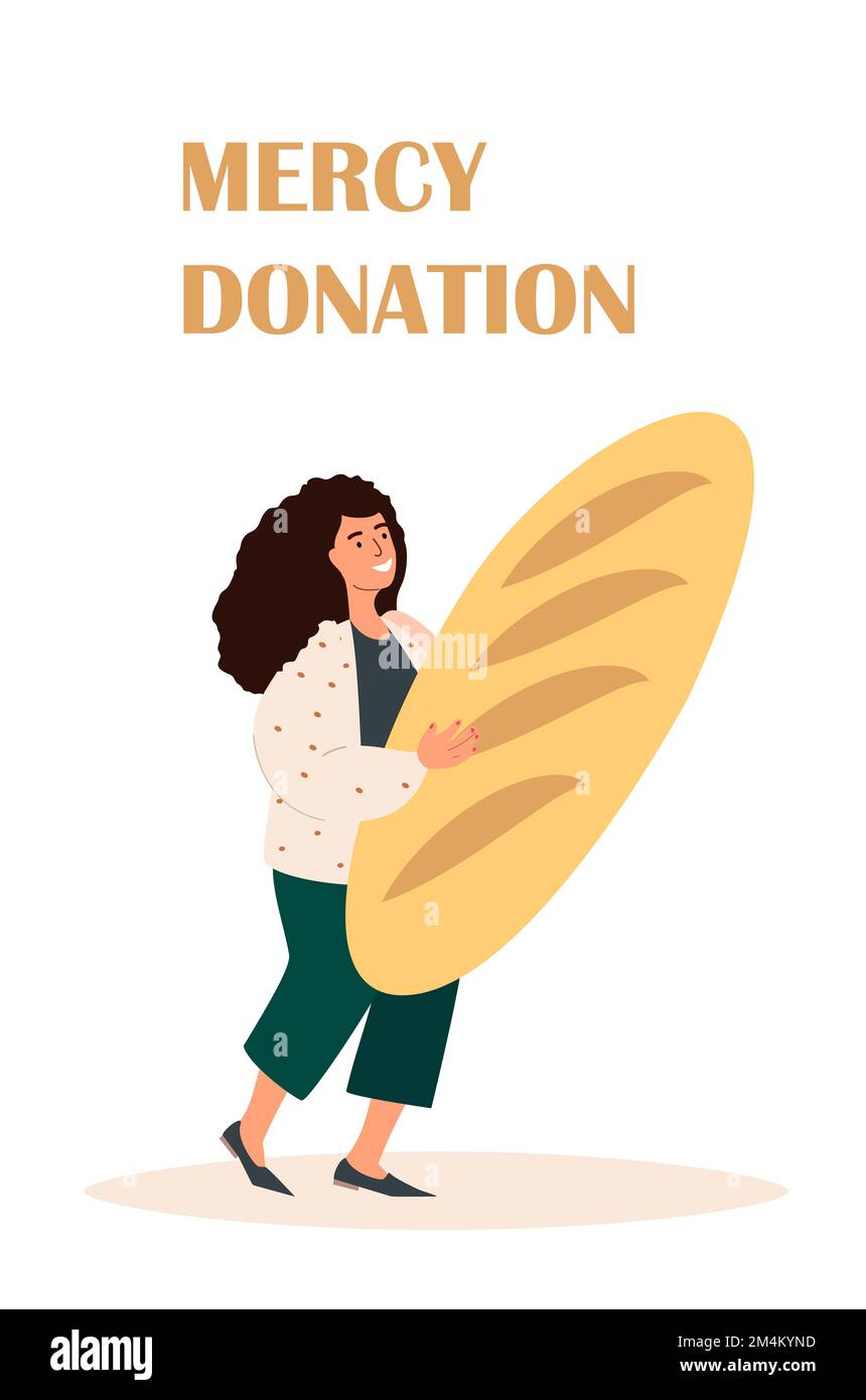 Volunteer Working at Food Mercy Donation Center Sharing Bread.Donating ...