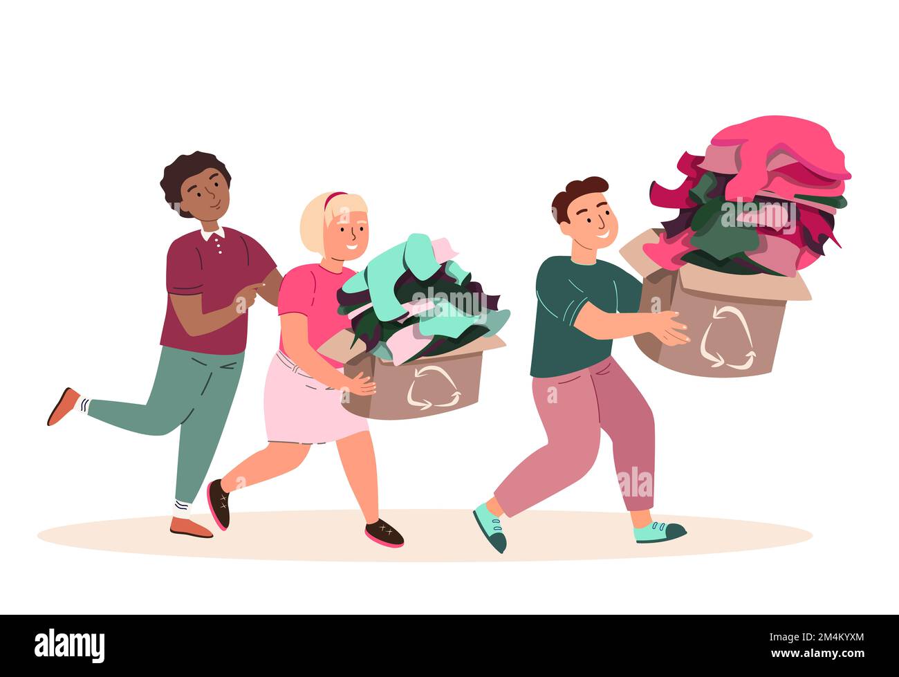 Children Carry Box with Textile Clothes for Recycling.Eco Friendly ...