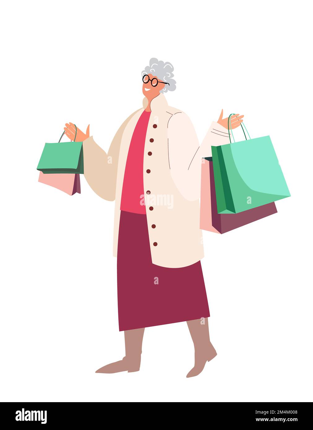 Happy old lady woman hold a lot of shopping bags.Fashion Pensioner ...