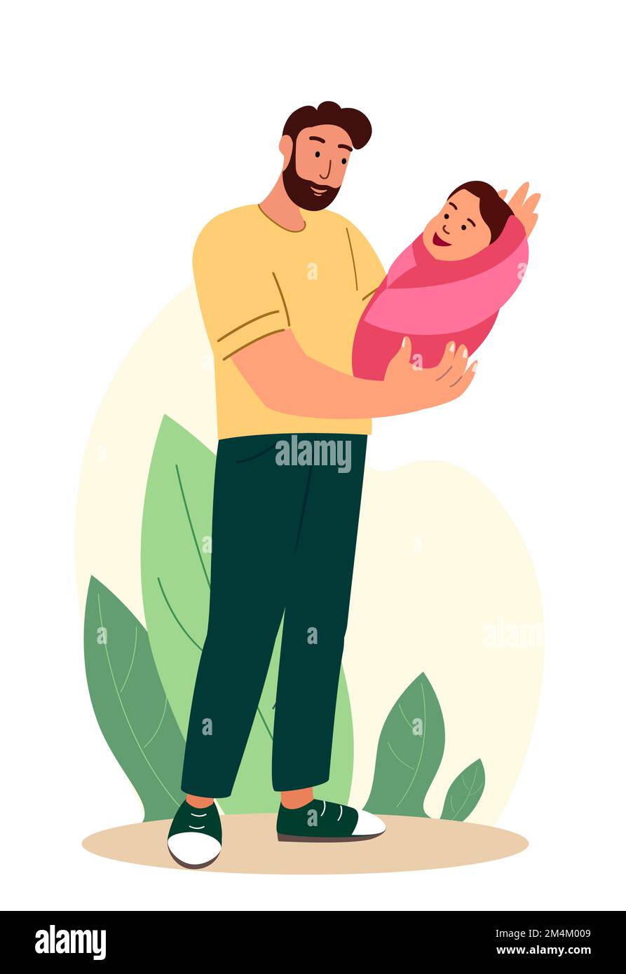 Father holding and hugging newborn baby.Young dad cuddling wrapped ...