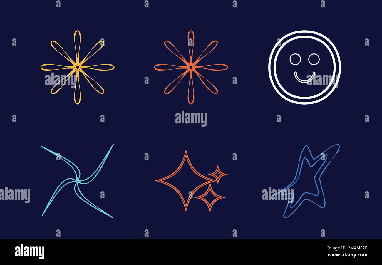 Set of Y2K style vectors of objects. Trendy geometric postmodern ...