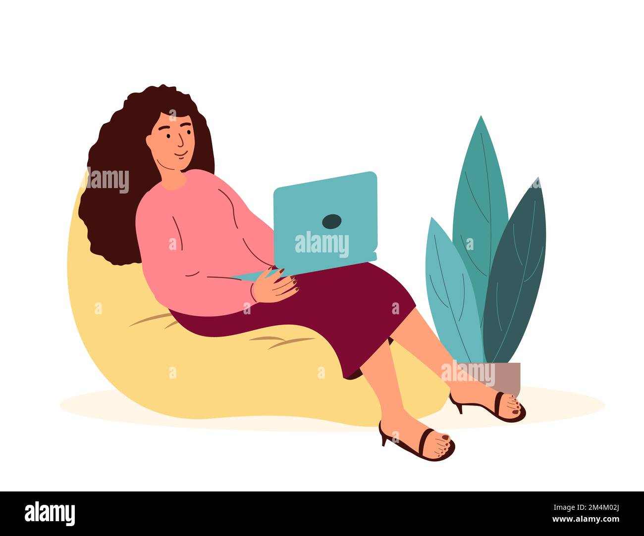 Woman work with laptop through internet.Freelance IT worker working ...