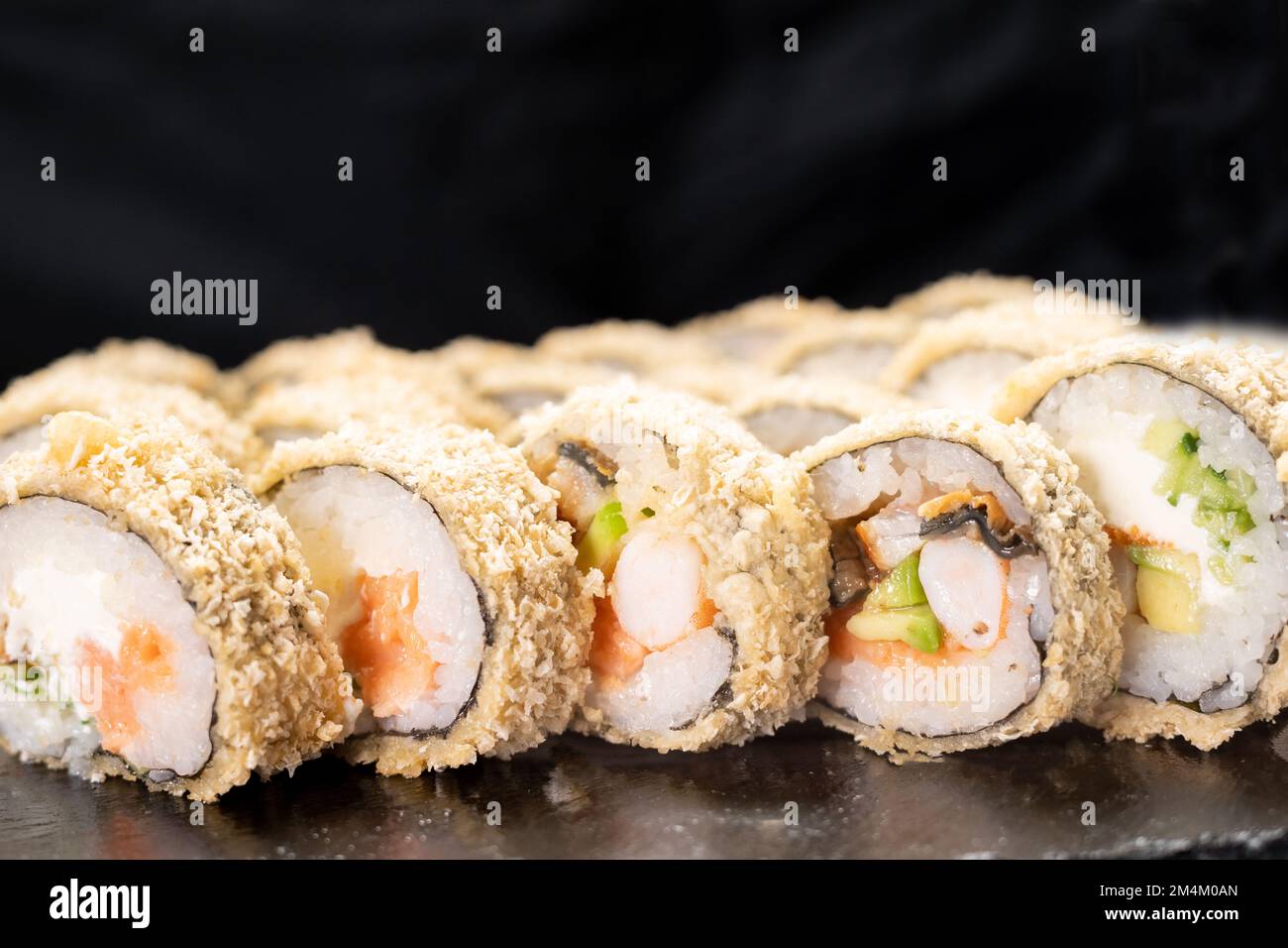 Hot fried Sushi Roll with shrimp, salmon, cucumber and cheese ...