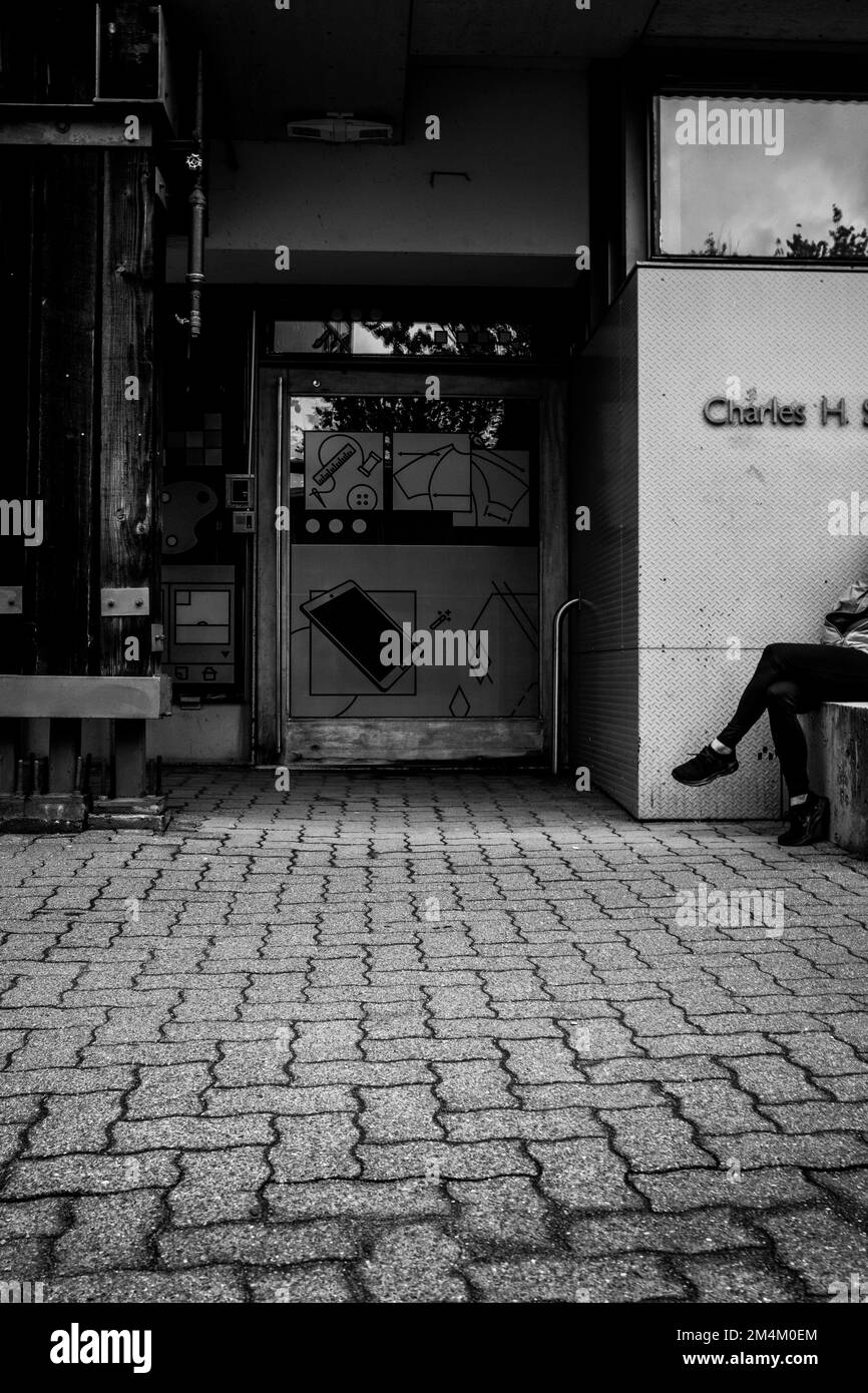 A vertical grayscale of a street in Vancouver Stock Photo - Alamy