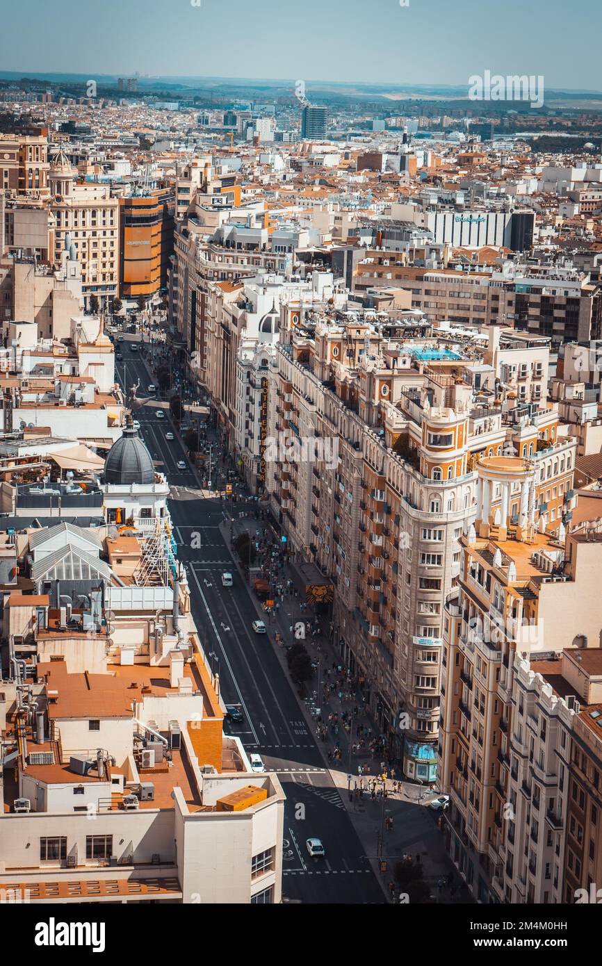 A vertical shot of a street surrounded by beautiful buildings on a ...