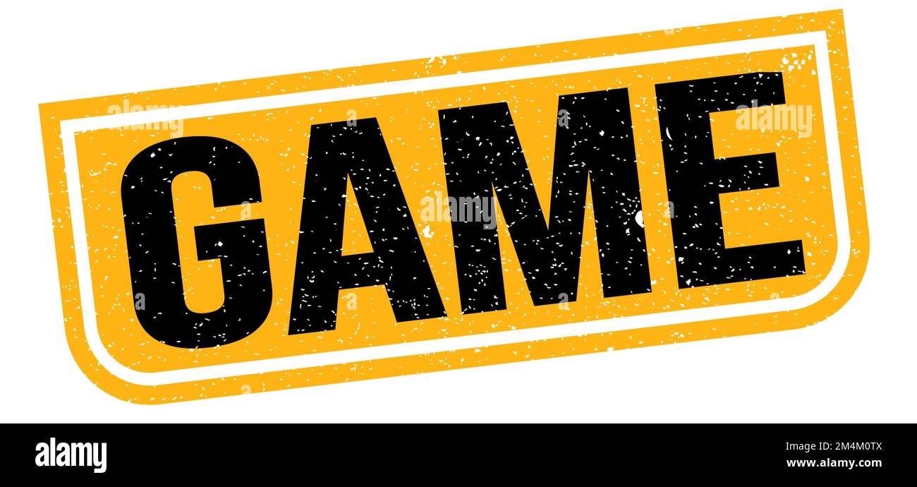 GAME text written on yellow-black grungy stamp sign Stock Photo - Alamy
