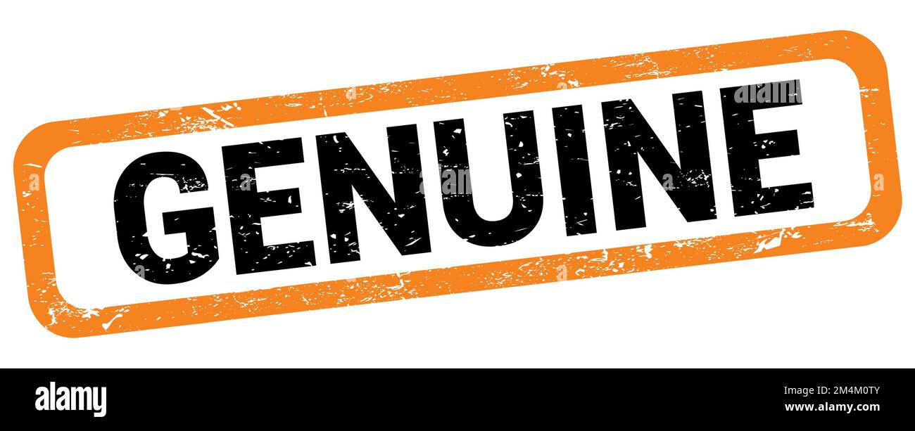 GENUINE text written on orange-black rectangle stamp sign Stock Photo ...