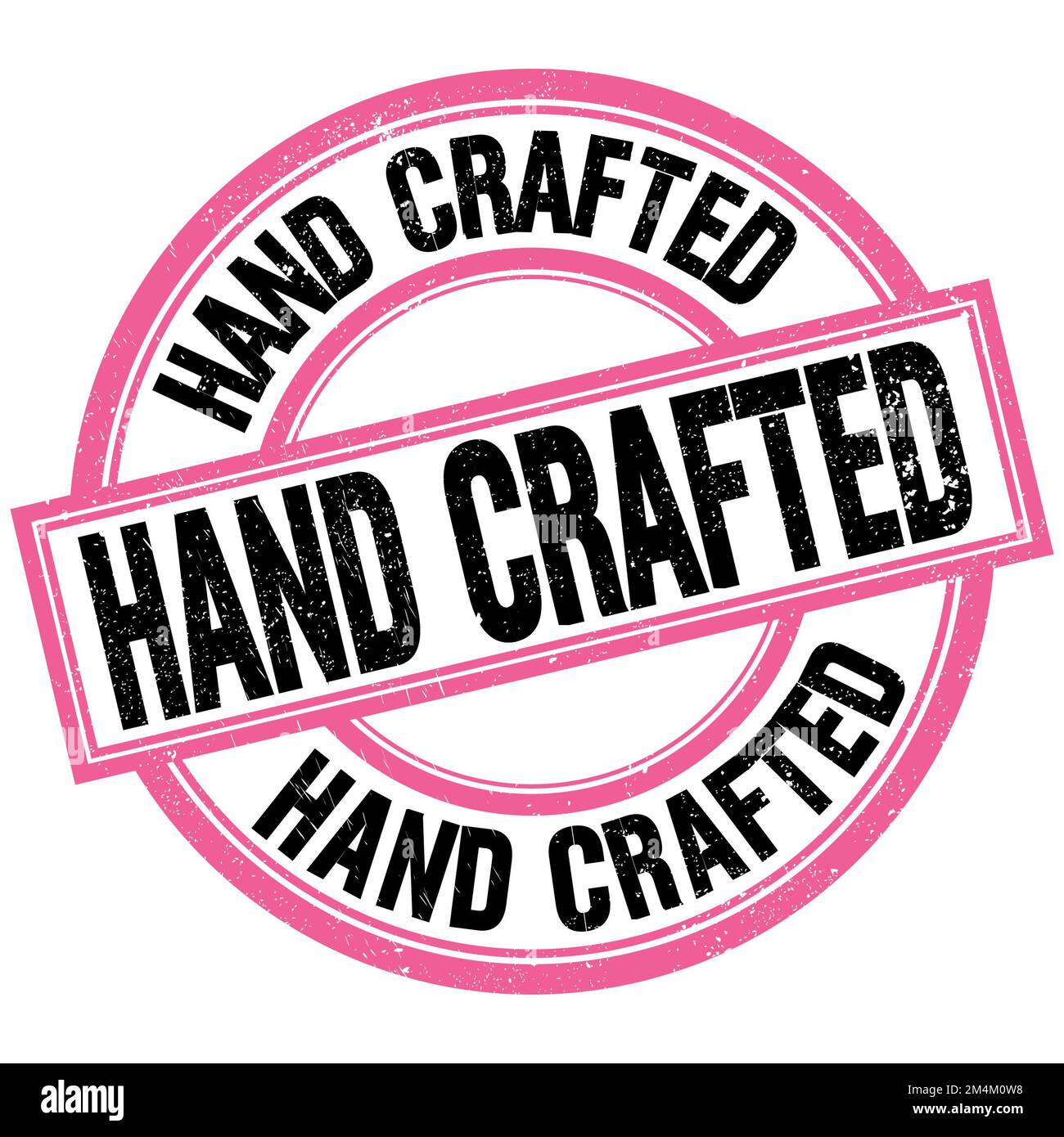 HAND CRAFTED text written on pink-black round stamp sign Stock Photo ...