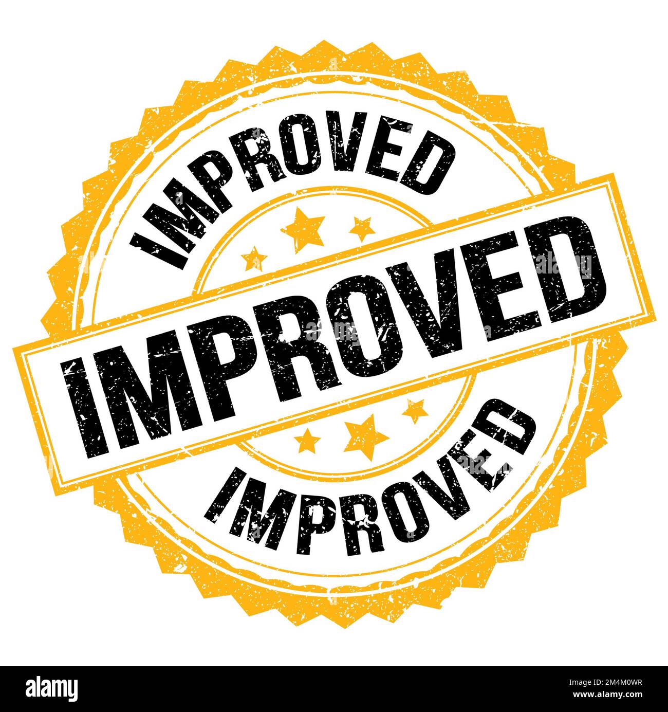 IMPROVED text written on yellow-black round stamp sign Stock Photo - Alamy