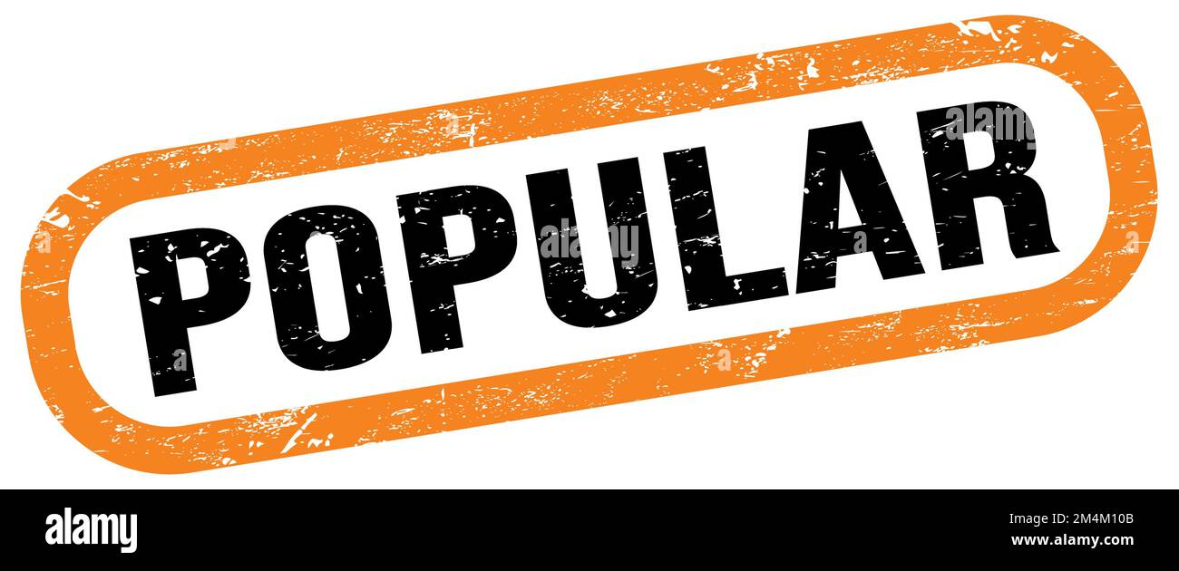 POPULAR, text on orange-black rectangle stamp sign Stock Photo - Alamy