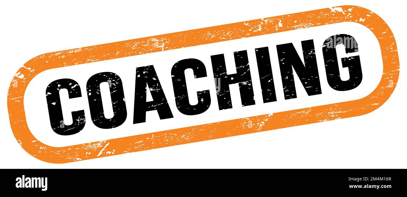 COACHING, text on orange-black rectangle stamp sign Stock Photo - Alamy