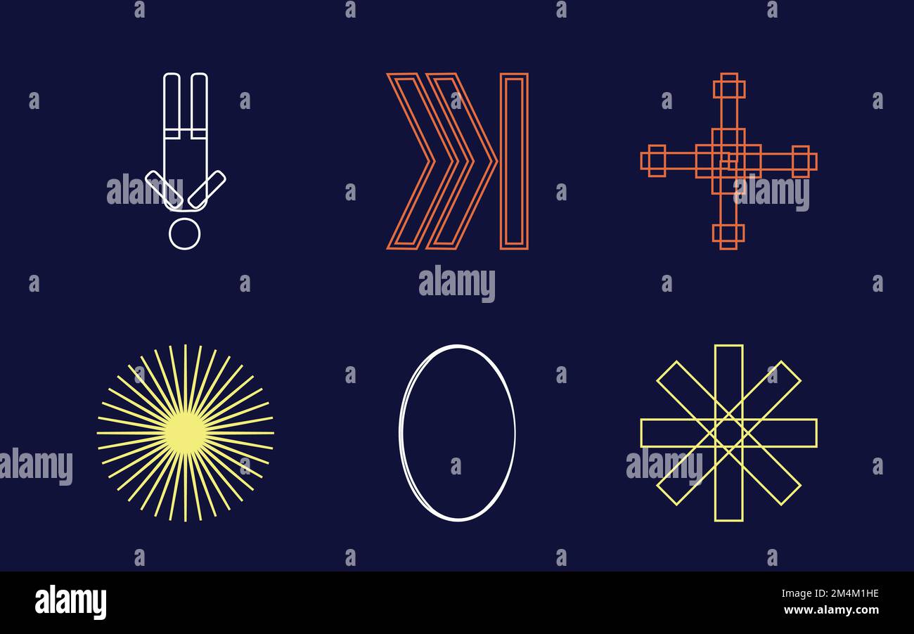 Set of Y2K style vectors of objects. Trendy geometric postmodern ...