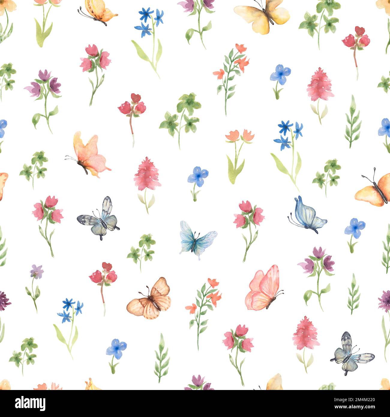 Watercolor summer seamless pattern with pretty meadow flowers and ...