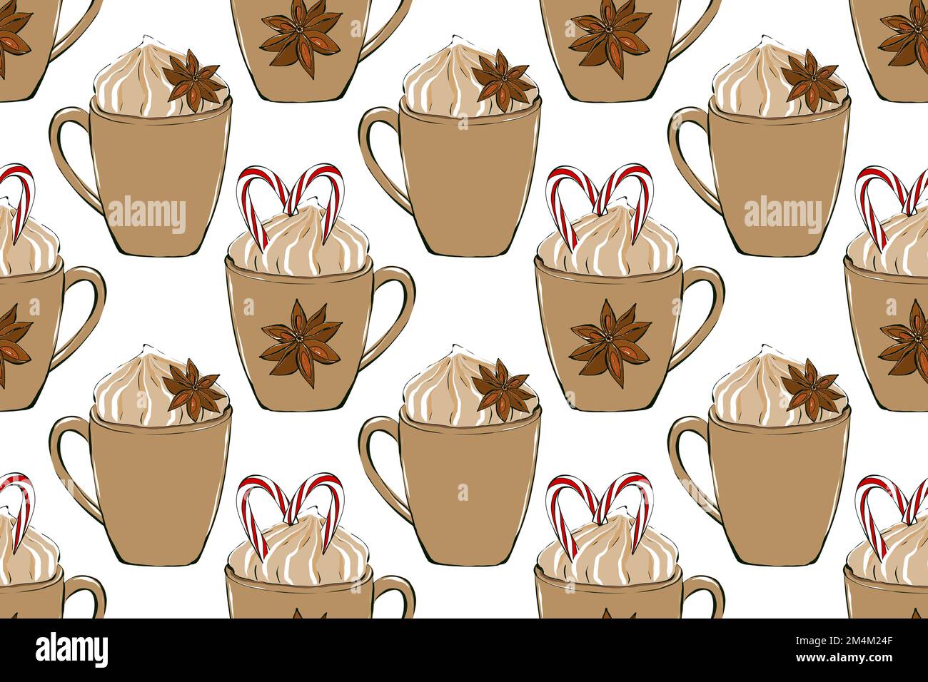 Hot drink seamles pattern. Coffee shop collection. Cups of coffee with ...