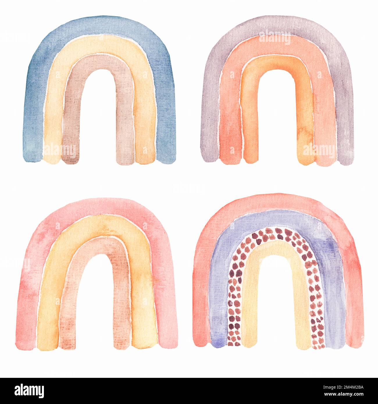 Abstract kids watercolor raindow set, clipart with hand painted boho ...