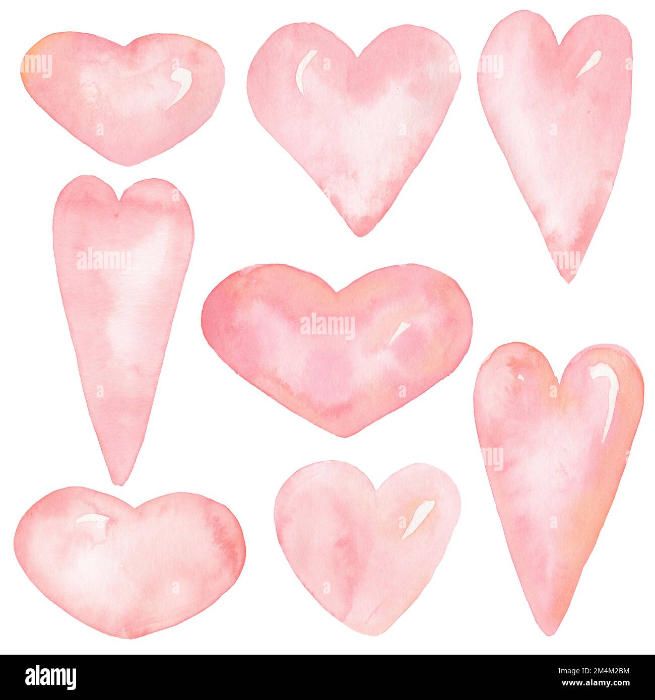 Watercolor pastel Hearts, Valentine Day elements, Clipart. Hand painted ...
