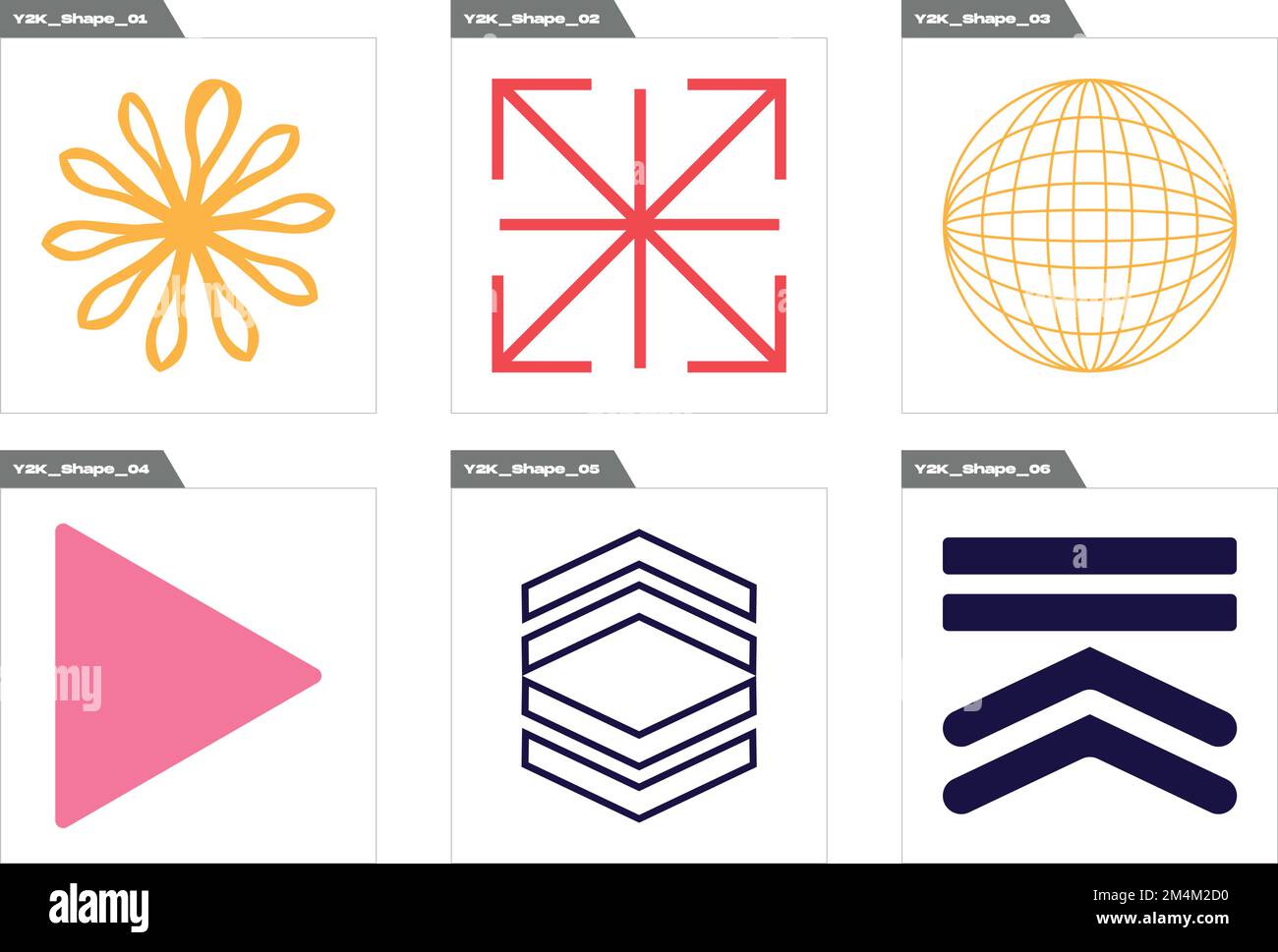 Set of Y2K style vectors of objects. Rave psychedelic retro futuristic ...